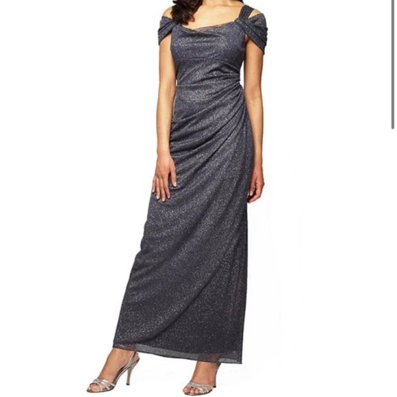 Alex Evenings | Dresses | Alex Evenings Cold Shoulder Ruffle Ruched ...
